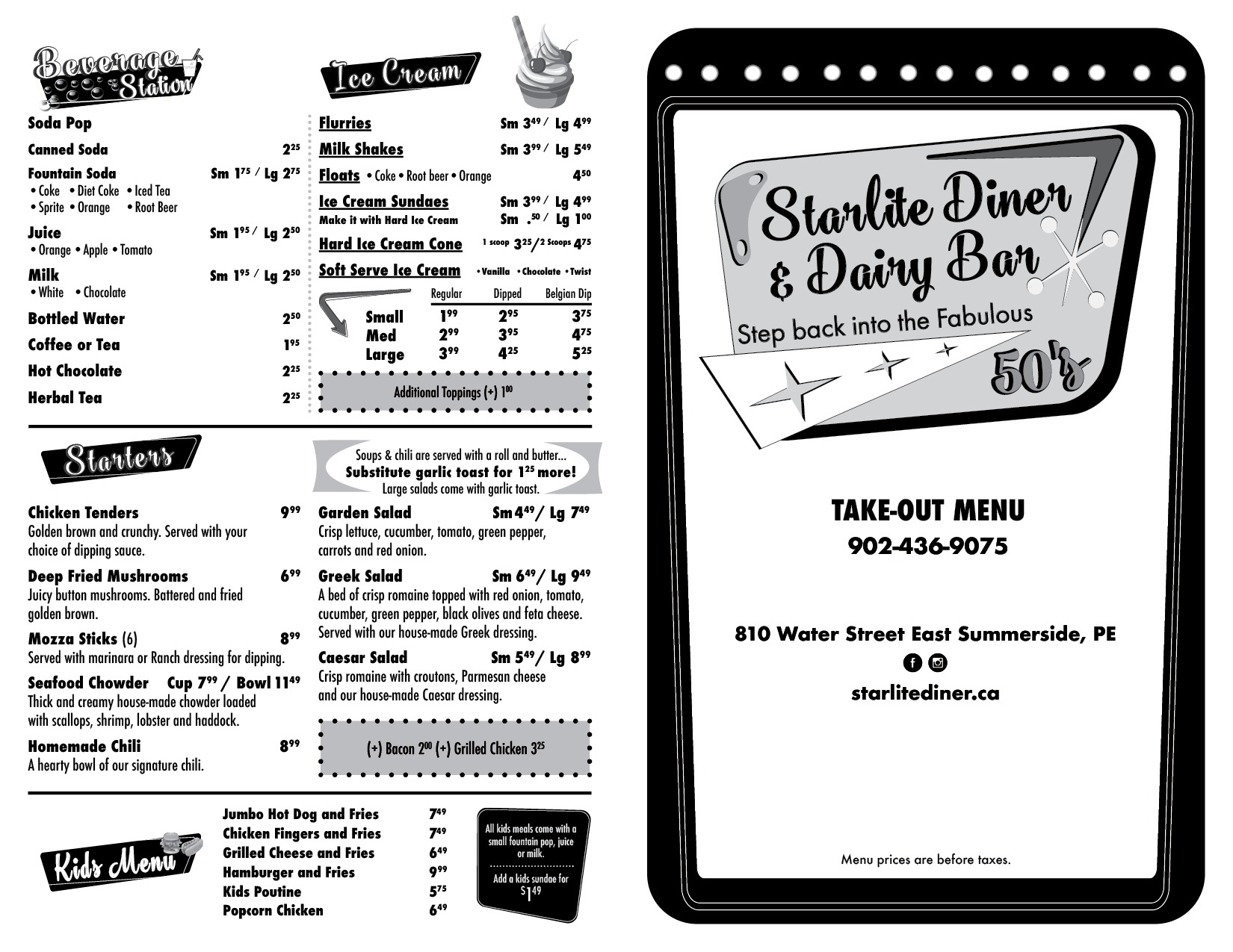 Take Out Menu - Starlite Diner